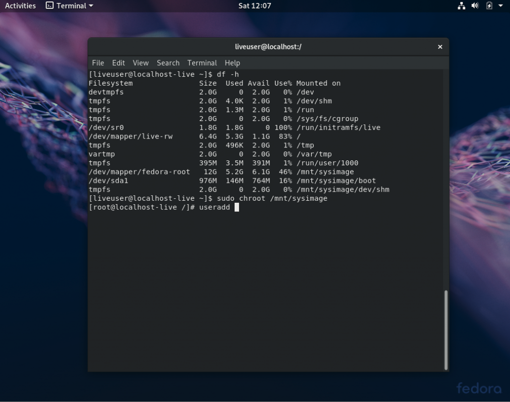 Adding a local user, in Fedora 29's Live environment - Undrblog